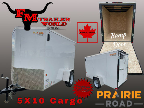 2025 Prairie Road 5x10 Cargo Trailer Single Axle Ramp Door White ...