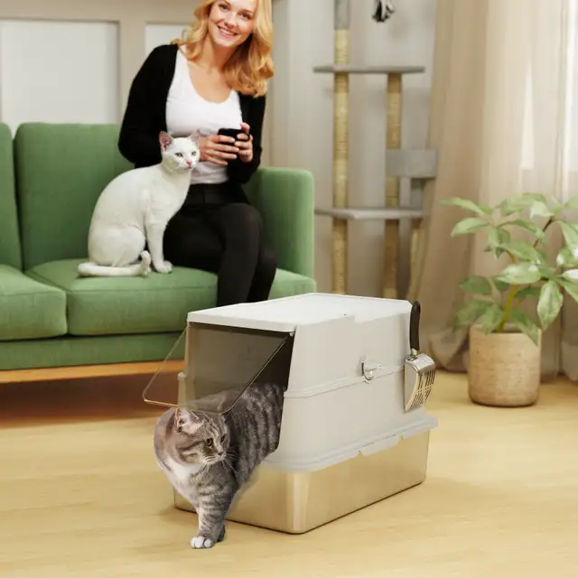 XL Stainless Steel Cat Litter Box for Big Cats with Flip Top, Sc ...