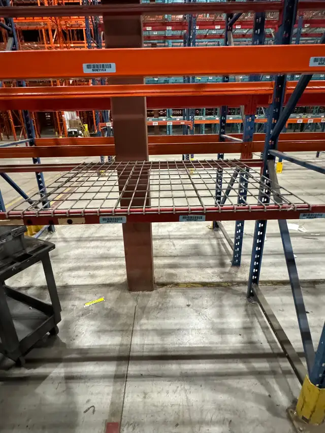 Used 8’ long x 2” thick RediRack beam with light duty mesh decks ...