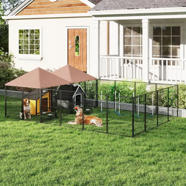 Large Outdoor Dog Kennel with 2 Rooms, Rotating & Adjustable Hei ...