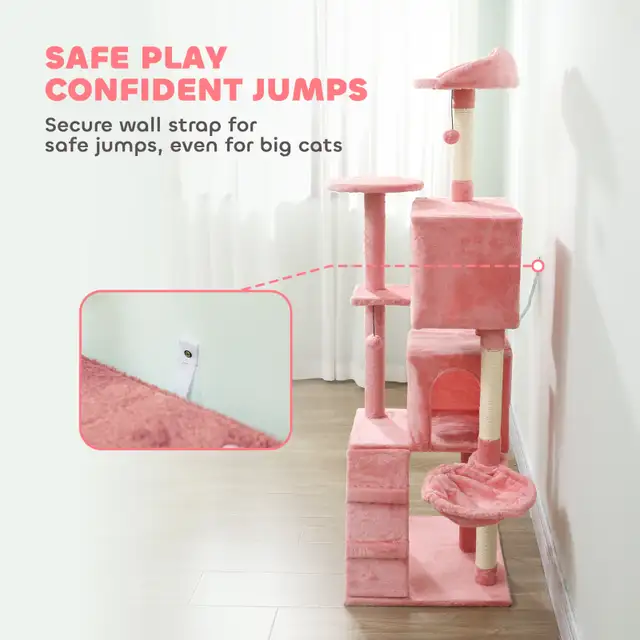 63 Inch Cat Tree with Sisal Scratching Posts, Condos, Plush Perc ...