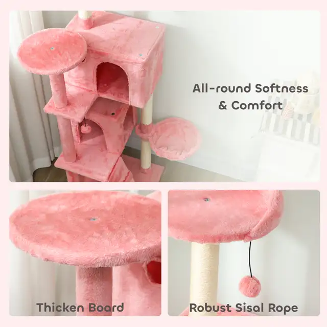 63 Inch Cat Tree with Sisal Scratching Posts, Condos, Plush Perc ...