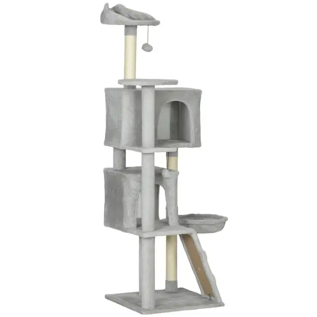 63 Inch Cat Tree with Sisal Scratching Posts, Condos, Plush Perc ...