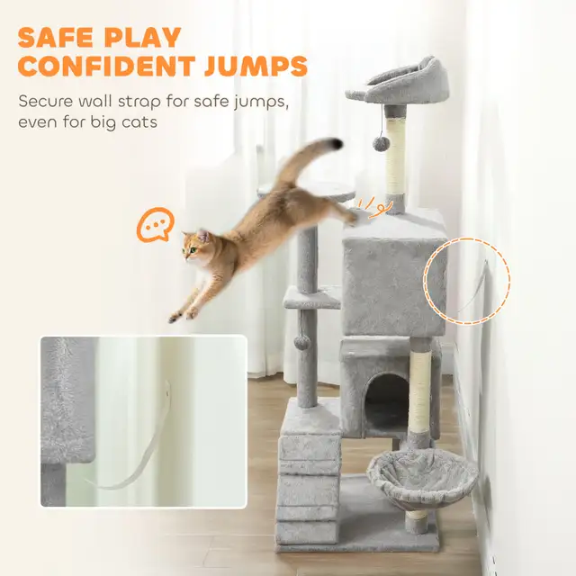 63 Inch Cat Tree with Sisal Scratching Posts, Condos, Plush Perc ...