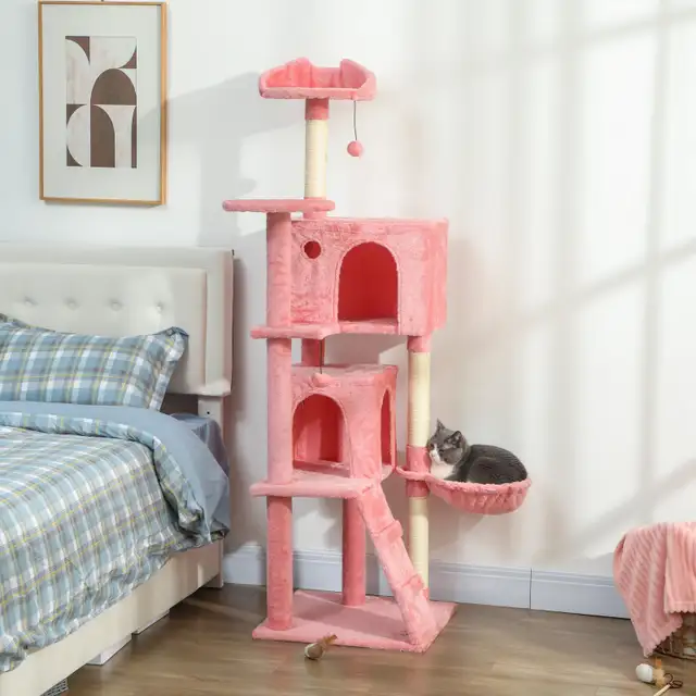 63 Inch Cat Tree with Sisal Scratching Posts, Condos, Plush Perc ...
