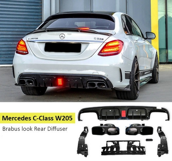 MERCEDES W205 BRABUS OR C63 DIFFUSER WITH TIPS C300 C400 C43 | Auto ...