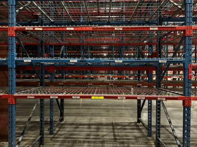 Used 8’ long x 2” thick RediRack beam with light duty mesh decks ...