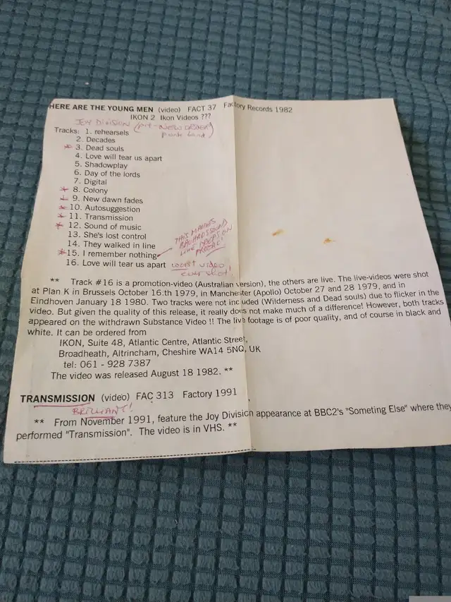 1982 Joy Division Here Are the Young Men / A Factory Outing VHS | Arts ...