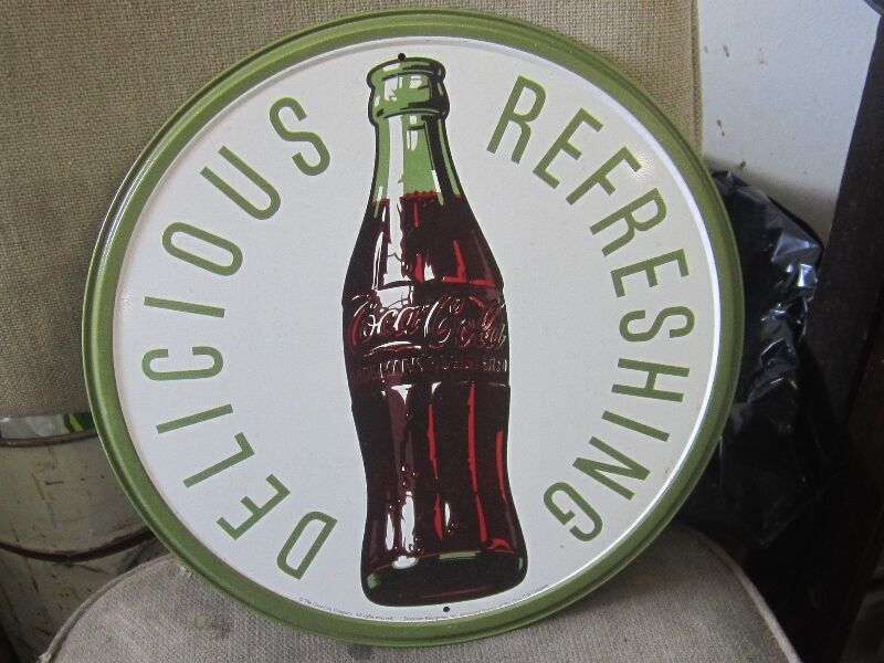1990s COKE COCA COLA TIN BOTTLE SIGN $20 DELICIOUS & REFRESHING | Arts ...