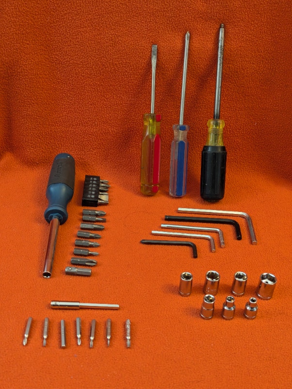Screwdrivers (solid and multi-tip), allen keys, sockets, drill b | Hand ...