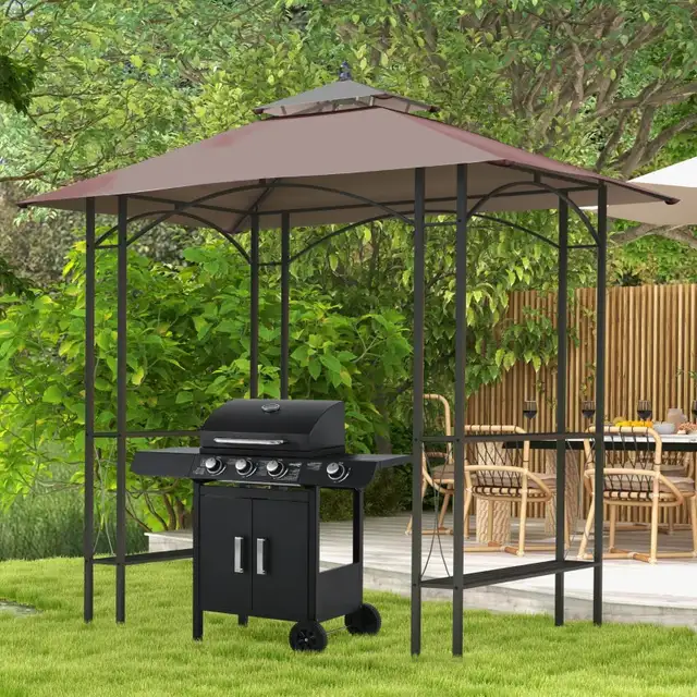 8' x 5' Grill Gazebo Double Tiered Tent Pavilion Grill Canopy Ga ...