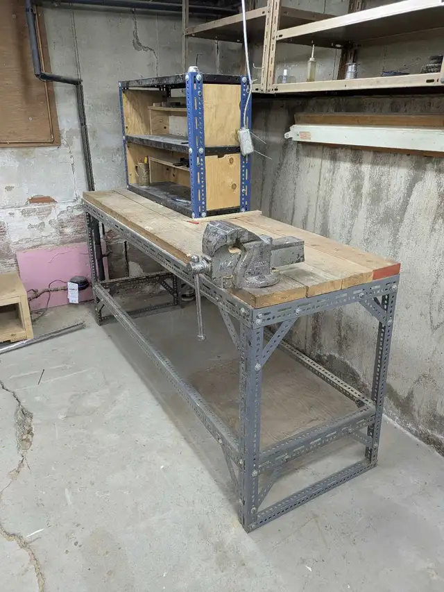 Heavy-Duty Angle Iron Workbench with Record #4 Vise – Industrial | Tool ...