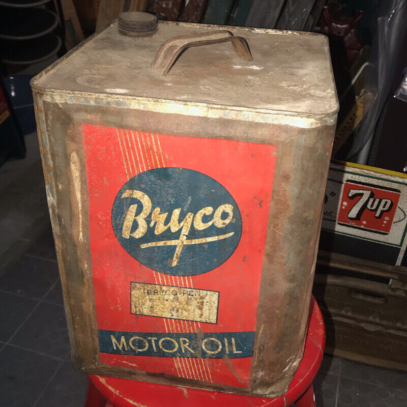 VINTAGE BRYCO 5 GALLON MOTOR OIL CAN - GUTTA PERCHA AD ON IT | Arts ...