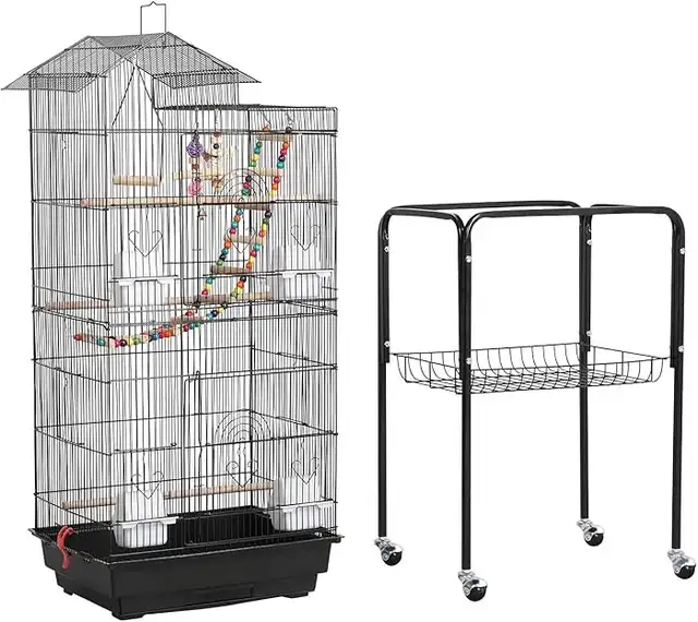 62.4”H, Roof Top Metal Parakeet Flight Bird Cages, Black Color ...