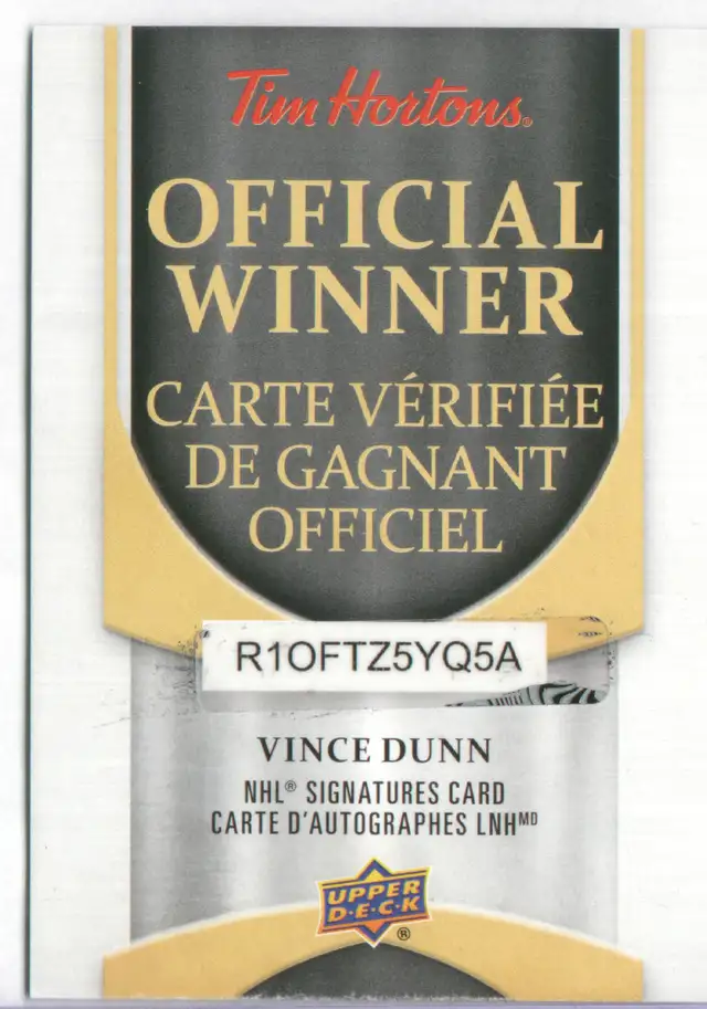 25-26 Upper Deck Tim Hortons Signatures Vince Dunn Kraken | Arts ...