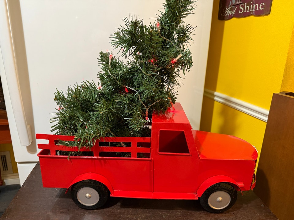 Large Metal Red Pickup Truck with Lighted Tree Christmas Decor ...