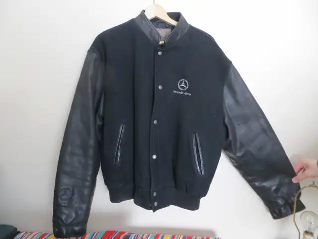 Vintage Mercedes Benz Embroidered Wool Leather Varsity Jacket | Men's ...