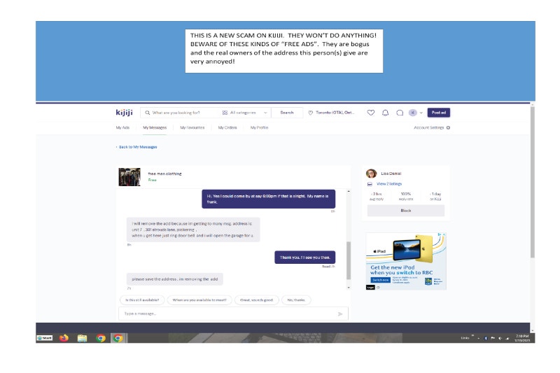 BEWARE*** BOGUS 'FREE' ADS! SCAM FAKE KIJIJI PERSON! | Free Stuff ...