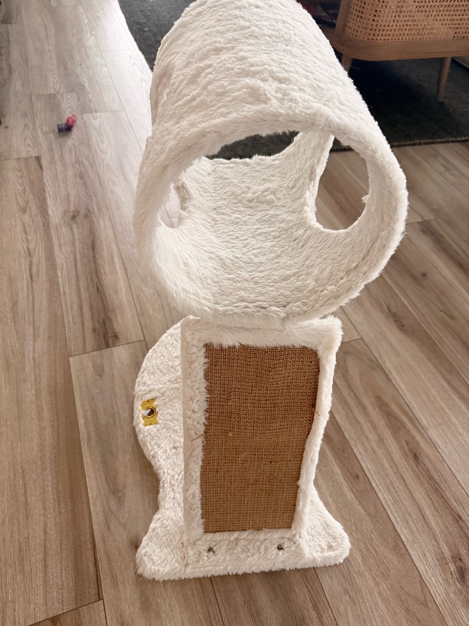 Modern Cat Tree & Scratching Post with Tunnel – White Plush ...
