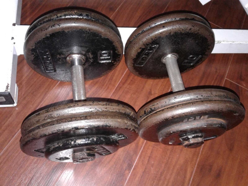 Pair of 48 pounds welded metal dumbbells for $110 or trade * | Exercise ...
