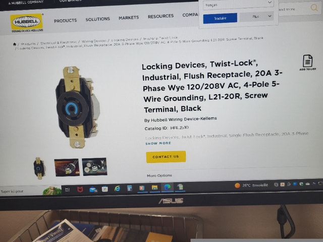 PRISE AFFLEURANTE À VERROU 20A 3PH 4P 5F 120/208V NOIR HBL2510 | Autre ...