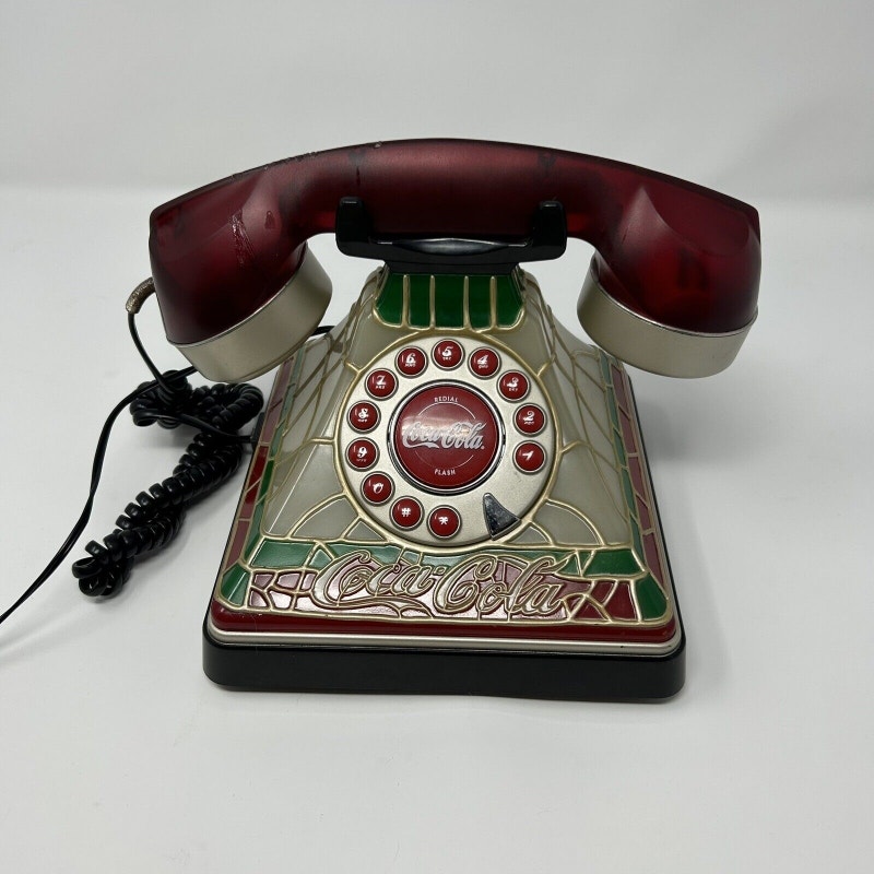 Coca-Cola Telephone Light Up Stained Glass Look 2001 Land Line. | Art ...