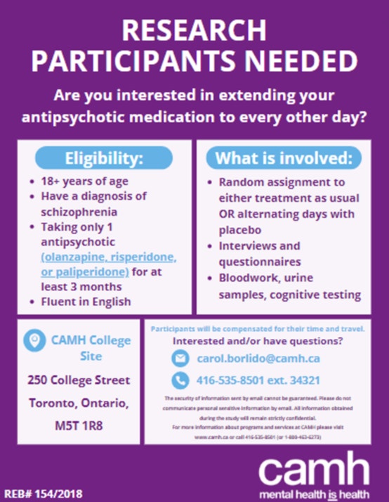 Compensated Schizophrenia Research Study at CAMH! | Volunteers | City ...