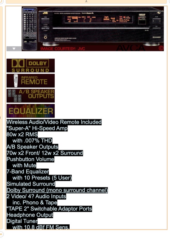 Gorgeous JVC RX-701V Super A 5.1 Digital Surround Receiver + EQ | Stereo Systems & Home Theatre ...