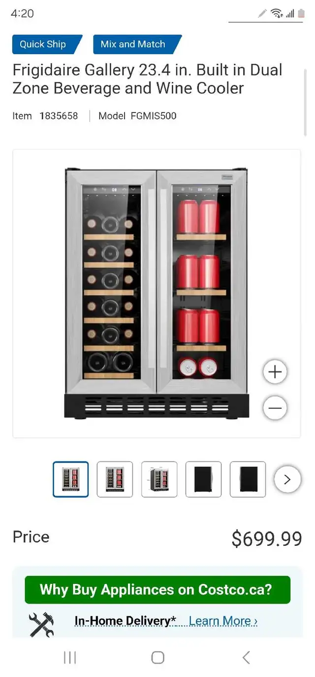 Frigidaire Gallery 23.4" Built in Dual Zone Beverage COOLER ...