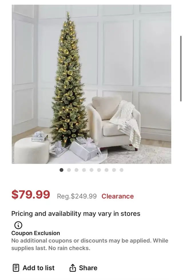7ft prelit cashmere pencil Christmas tree | Holiday, Event & Seasonal ...
