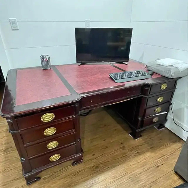 Extra-Large Executive Mahogany Bankers / Partners Desk with Burg ...