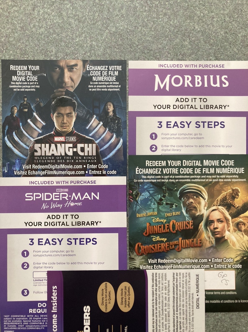 Marvel DC Digital Copy Codes Morbius Shang-Chi Jungle Cruise | CDs ...