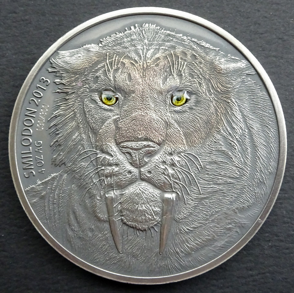 2013 Burkina Faso: Smilodon Sabre-Toothed Tiger, 4oz,.999 Silver | Arts ...