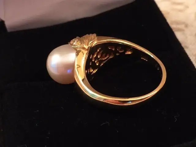 Yellow gold diamond real pearl ring 18K . | Jewellery & Watches ...