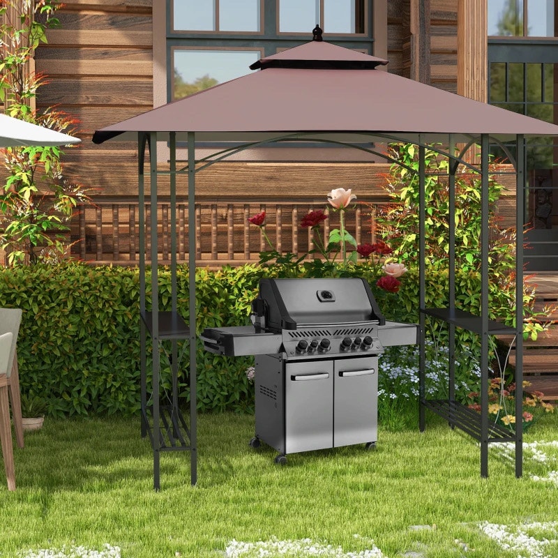 8' x 5' Grill Gazebo Double Tiered Tent Pavilion Grill Canopy Ga ...