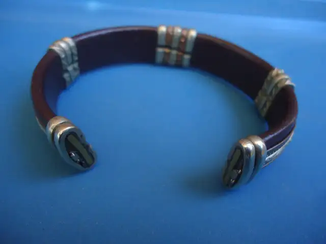 SILVER COPPER LEATHER BRACELET EXPANDABLE BEAUTIFUL MENS/WOMENS ...