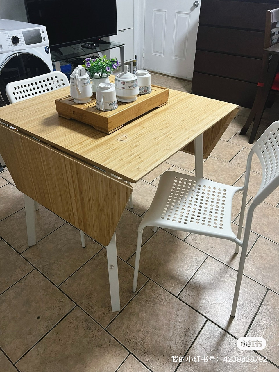 IKEA drop-leaf bamboo table with chairs,delivery available | Dining ...