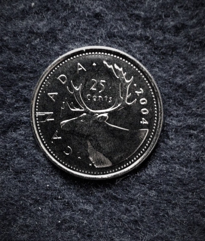 RARE 2004 RC Mint 25 cent Caribou Quarter *NB:- has 3 DIE BREAKS | Arts ...