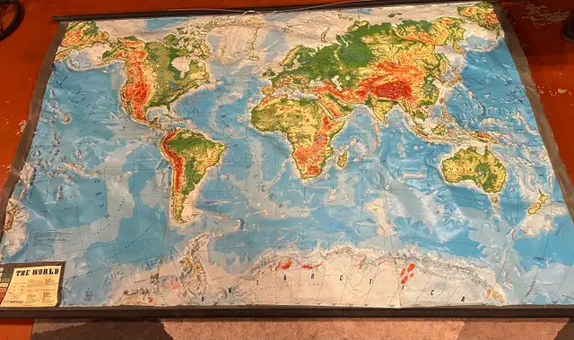 Extremely Rare Vintage 1960s Large World Relief Map by Technik | Arts ...