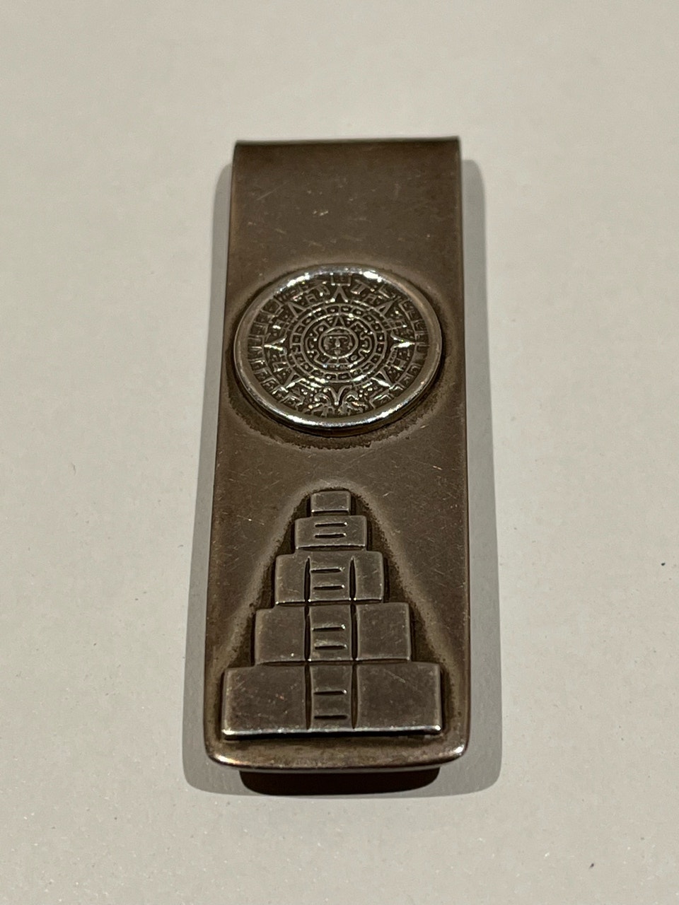 Handmade silver money clip with an Aztec/Mayan-style medallion ...