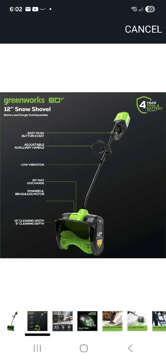 80 Volt Battery Snow Shovel | Snowblowers | North Bay | Free local ...