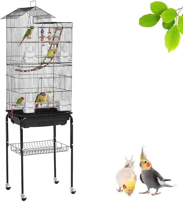 62.4”H, Roof Top Metal Parakeet Flight Bird Cages, Black Color ...