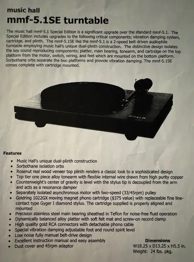 Music Hall mmf-5.1 se Turntable, Rosenut veneer. | Stereo Systems ...