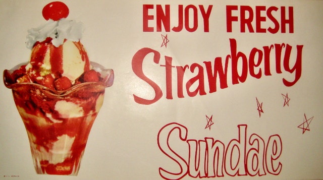 RARE VINTAGE ORIGINAL (NOS) '50'S-'60'S STRAWBERRY SUNDAE SIGN | Arts ...