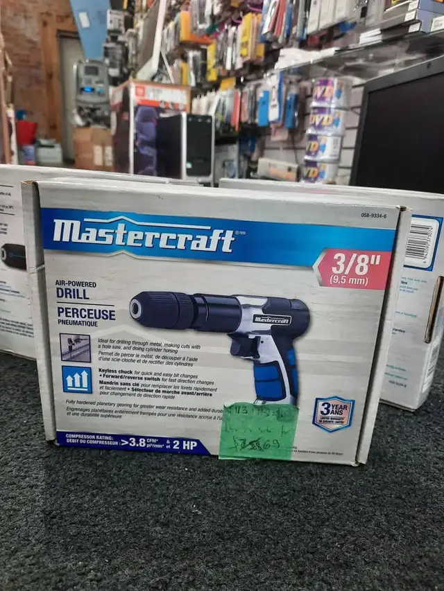 Mastercraft Lightweight Pneumatic Drill, 1800 RPM, 3/8-in 058-93 ...