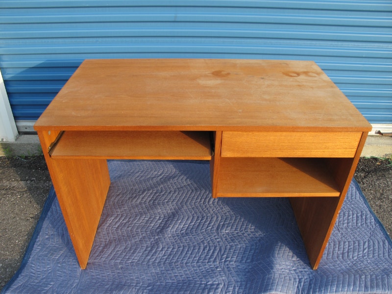 Teak computer desk mcm style keyboard tray 1 drawer 1 shelf 1990 ...