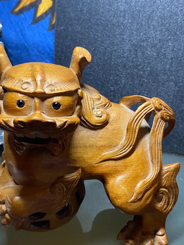 Vintage Pair Foo Dog Chinese Guardian Lion Fu Lion Wooden Hand-c | Arts ...