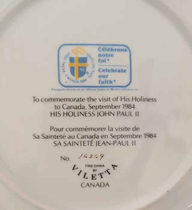 Pope John Paul II Commemorative Plate Papal Visit to Canada 1984 | Arts ...