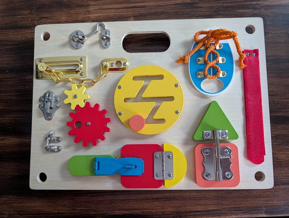 Double-Sided Busy Board Montessori Activities Wooden Sensory Toy | Toys ...