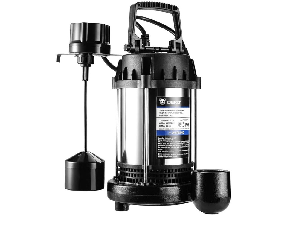 DEKOPRO 3/4HP 4600GPH Sump Pump, Submersible Cast Iron/ SS Sump | Other ...